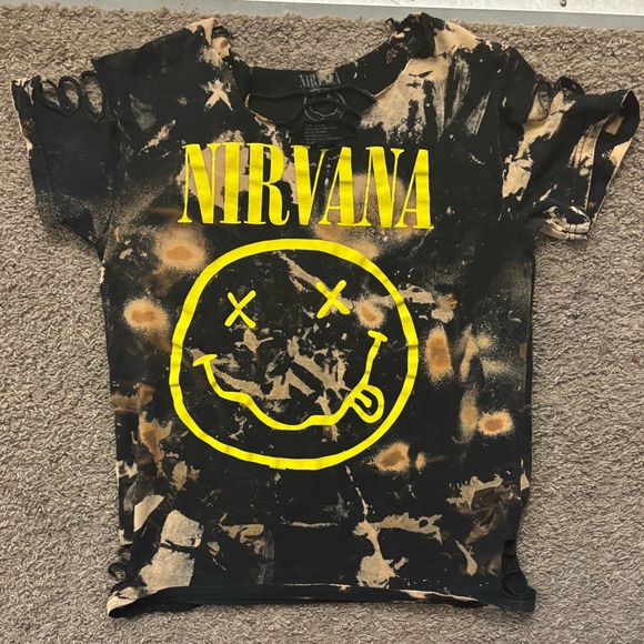 NIRVANA | Tops | Nirvana Womens S Tshirt Bleach Dye Smiley Face Logo ...